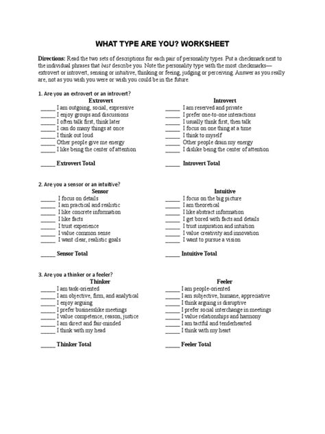 Mbti Worksheet Pdf Personality Type Extraversion And Introversion