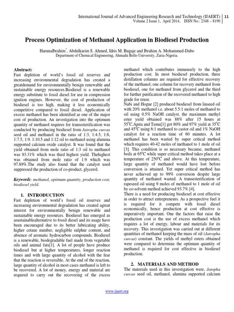Pdf Process Optimization Of Methanol Application In Biodiesel Production Dokumen Tips