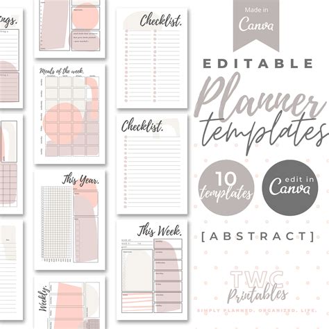 Editable Planner Templates Canva Abstract Design Diy Canva Template