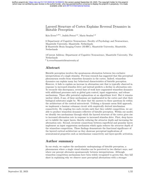 Pdf Layered Structure Of Cortex Explains Reversal Dynamics In