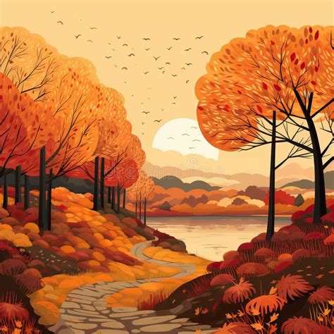 Autumn Fall Tree Forest High Quality Ai Generated Image Stock