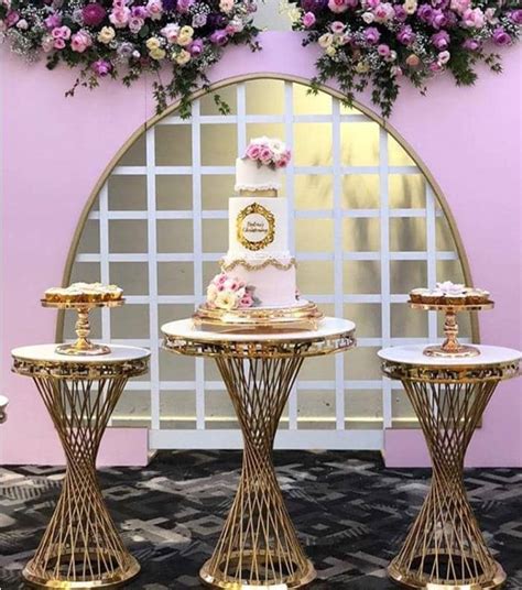 Tc10 Set Of 3 Gold Luxury Spiral Fancy Bar Table Stand Wedding Venue