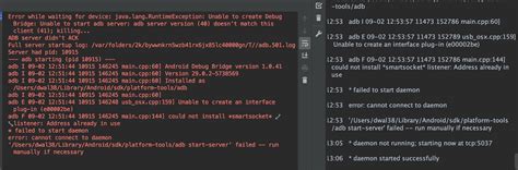 Android Adb Error Cannot Connect To Daemon Stack Overflow