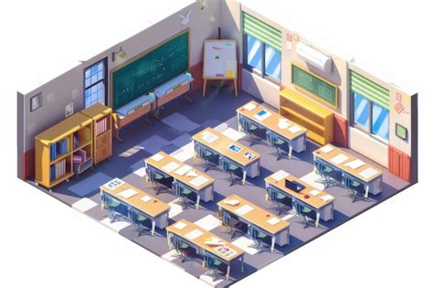 An Isometric View Of A Classroom With Desks And Chairs Premium Ai Generated Image