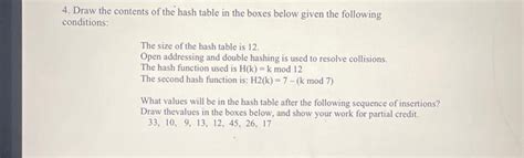 Solved 4 Draw The Contents Of The Hash Table In The Boxes