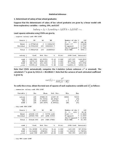 statistical inference 1 determinant of salary of law school graduates