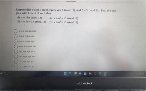 suppose that a and b are integers a≡7 mod13 and