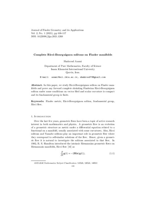 Pdf Complete Ricci Bourguignon Solitons On Finsler Manifolds