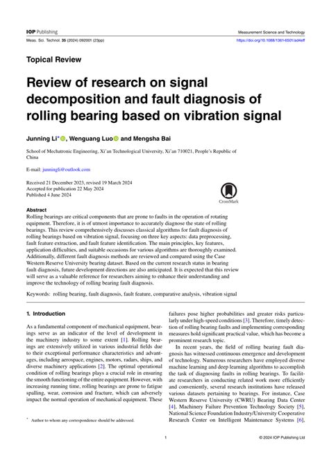 Review Of Research On Signal Decomposition And Fault Diagnosis Of Rolling Bearing Based On
