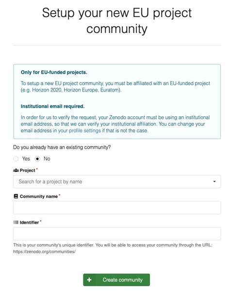 Request An EU Project Community Zenodo