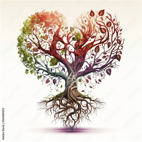 Tree Of Life Roots Making Red Heart Shape Celtic Style Colourful White Background Stock