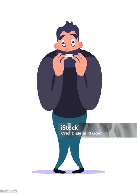 스트레스 긴장 수염된 만화 남자 공포와 우려 손톱 물기 그의 불안 장애를 보여 줍니다 정신 아픈 개념입니다 남성 캐릭터 긴장 하 고 두려워 심리학 문제입니다 불안에 대한