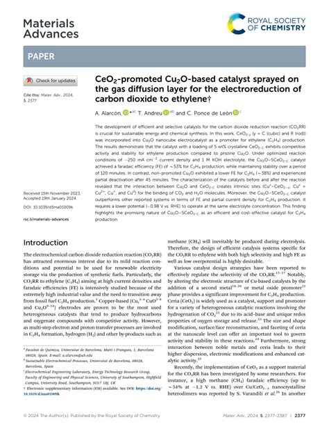Pdf Ceo2 Promoted Cu2o Based Catalyst Sprayed On The Gas Diffusion