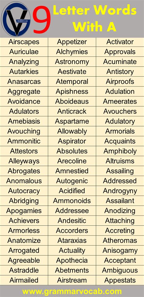 Nine Letter Words Starting With A Grammarvocab
