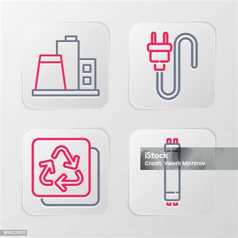 라인 형광등 설정 재활용 전기 플러그 및 공장 아이콘 벡터 0명에 대한 스톡 벡터 아트 및 기타 이미지 0명 건축하기 다중 색상 Istock