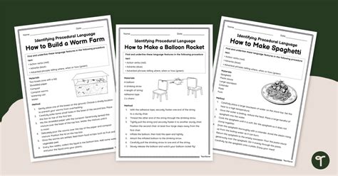 Identifying Procedural Language Worksheets Teach Starter Worksheets