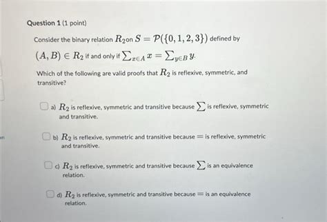 Solved Consider The Binary Relation R2 On Sp 0123