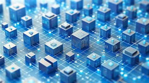 A Digital 3D Cityscape With Interconnected Buildings Representing A
