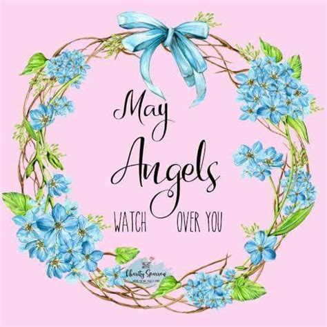 May Angels Watch Over You Pink Background With Blue Flowers
