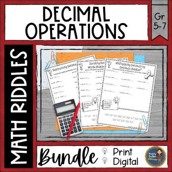 Decimal Operations Math Riddles Worksheets Bundle Add Subtract Multiply Divide