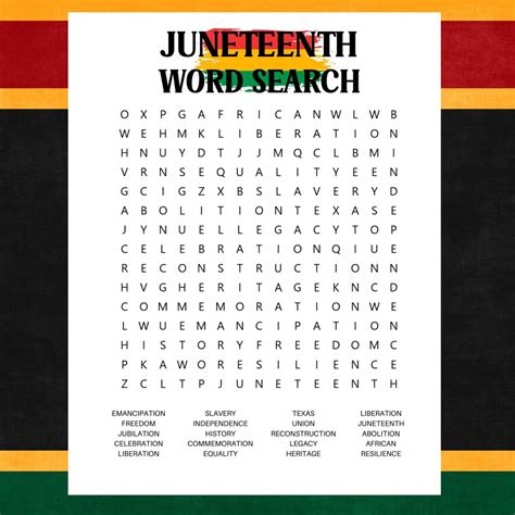 Juneteenth Word Search Juneteenth Activity Page Word Search Printable