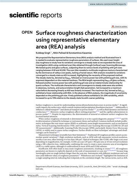 Pdf Surface Roughness Characterization Using Representative Elementary Area Rea Analysis