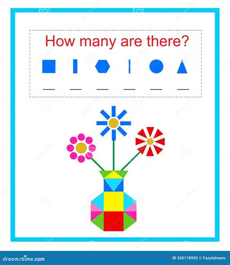 Math Activity Developing Numeracy Skills How Many Geometric Shapes Vector Illustration Stock