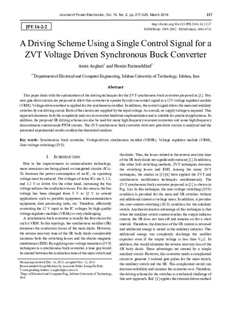Pdf A Driving Scheme Using A Single Control Signal For A Zvt Voltage Driven Synchronous Buck