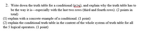 Solved 2 Write Down The Truth Table For A Conditional