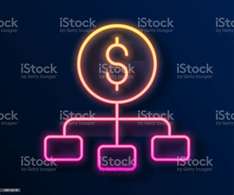 검은 배경에 고립 된 금융 계층 구조 아이콘 위에 빛나는 네온 라인 달러 벡터 0명에 대한 스톡 벡터 아트 및 기타 이미지
