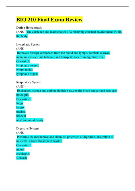Bio 210 Final Exam Review Questions And Answers A Guide Updated Bio