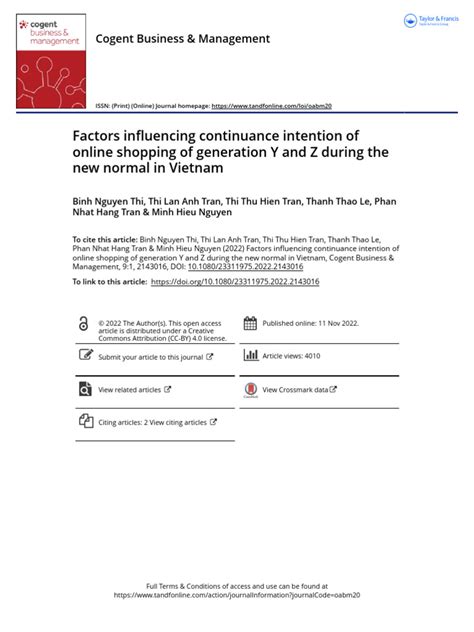 Factors Influencing Continuance Intention Of Online Shopping Of Generation Y And Z During The