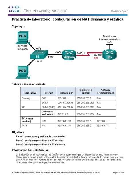 9 2 2 6 lab configuring dynamic and static nat pdf dirección ip