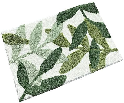 Green Leaves Plush Microfiber Bathroom Rug Leaf Design Bathroom Rug