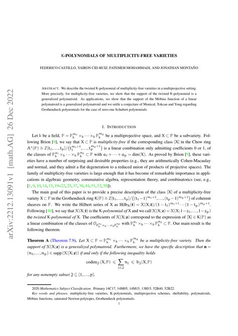 Pdf K Polynomials Of Multiplicity Free Varieties
