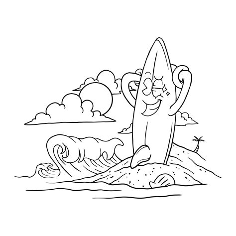 Premium Vector Coloring Illustration Of Cartoon Winking Surfing Board Mascot