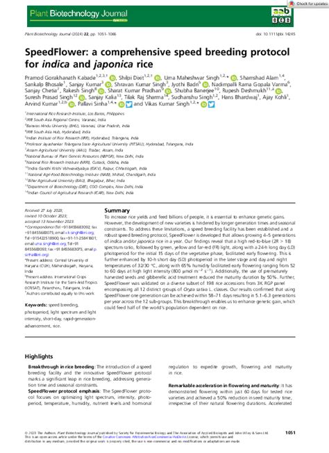 Pdf Speedflower A Comprehensive Speed Breeding Protocol For Indica And Japonica Rice