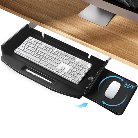 Solid Steel Under Desk Keyboard Tray Slide Out With 360° Rotating Mouse
