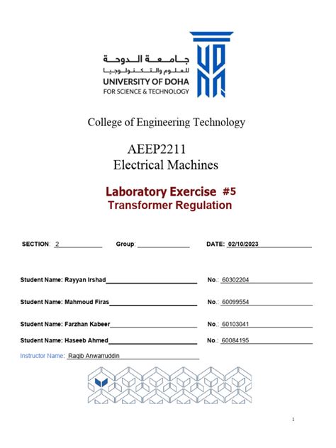 Experiment 5 Transformer Regulation Pdf Transformer Capacitor