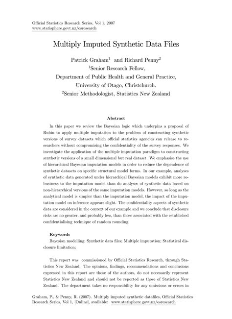 Pdf Multiply Imputed Synthetic Data Files