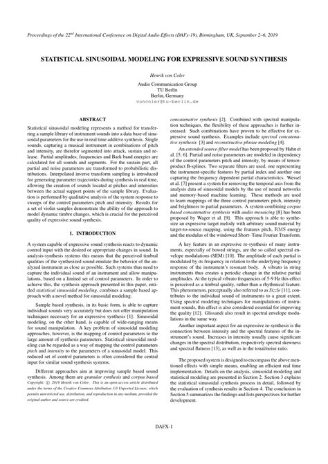 Pdf Statistical Sinusoidal Modeling For Expressive Sound Synthesis