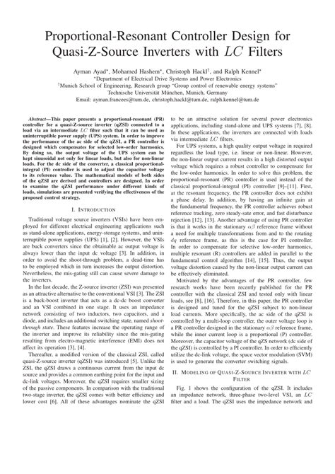 Pdf Proportional Resonant Controller Design For Quasi Z Source