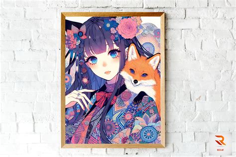 Kawaii Anime Girl And Fox Wall Art Gráfico Por Ricco Art · Creative Fabrica