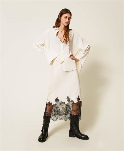 Gonna Longuette In Raso E Pizzo Donna Bianco Twinset Milano
