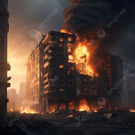 폭탄 폭발 부서진 건물 화재 폭발 전쟁 배경 일러스트 및 사진 무료 다운로드 Pngtree