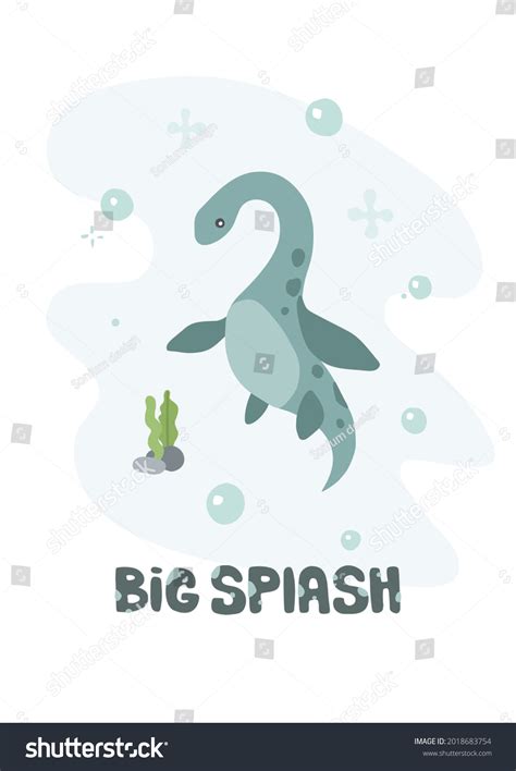 Cute Elasmosaurus Splash Poster Print Nursery Stock Vector Royalty