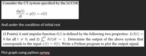 solved consider the ct system specified by the lccde