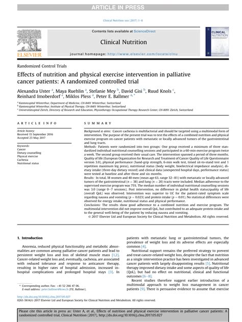 Pdf Effects Of Nutrition And Physical Exercise Intervention In Palliative Cancer Patients A