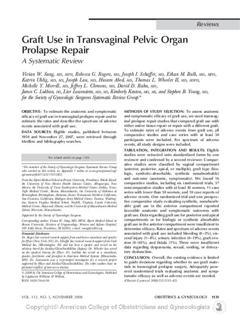 Pdf Graft Use In Transvaginal Pelvic Organ Prolapse Repair A