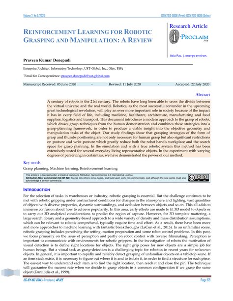 PDF Reinforcement Learning For Robotic Grasping And Manipulation A Review